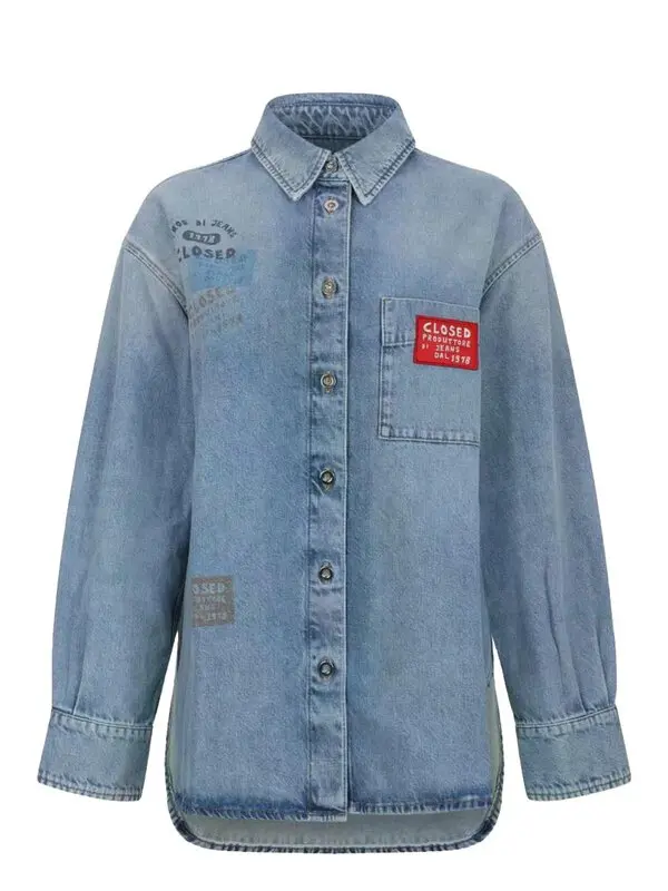 Closed Buttoned Logo-patch Shirt - Blue