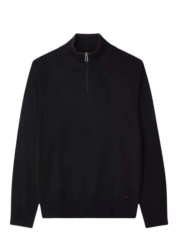 Paul Smith Zip Mock-neck Wool Sweater - Blue