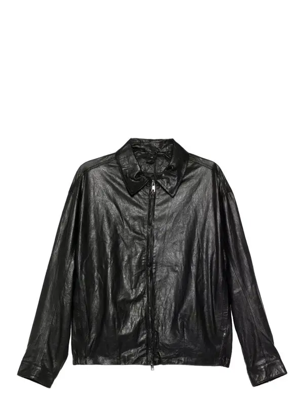 GIORGIO BRATO Leather Collared Jacket - Black
