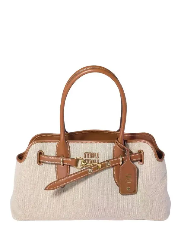 Miu Miu Aventure Canvas And Leather Bag - Neutrals