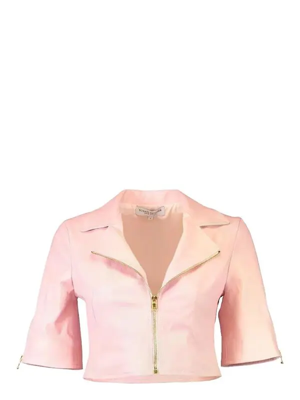 SUSAN BENDER Leather Cropped Jacket - Pink