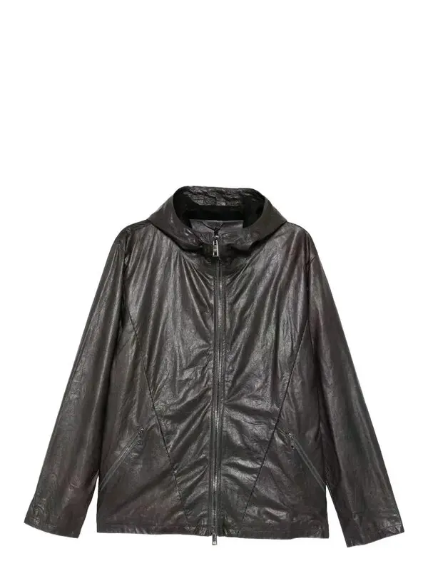 GIORGIO BRATO Leather Hooded Jacket - Black