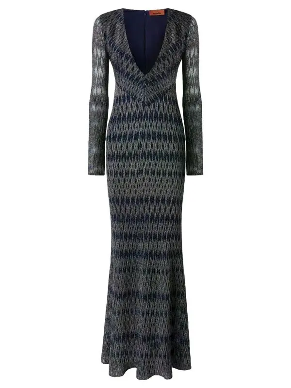 Missoni Long-sleeve V-neck Dress - Blue