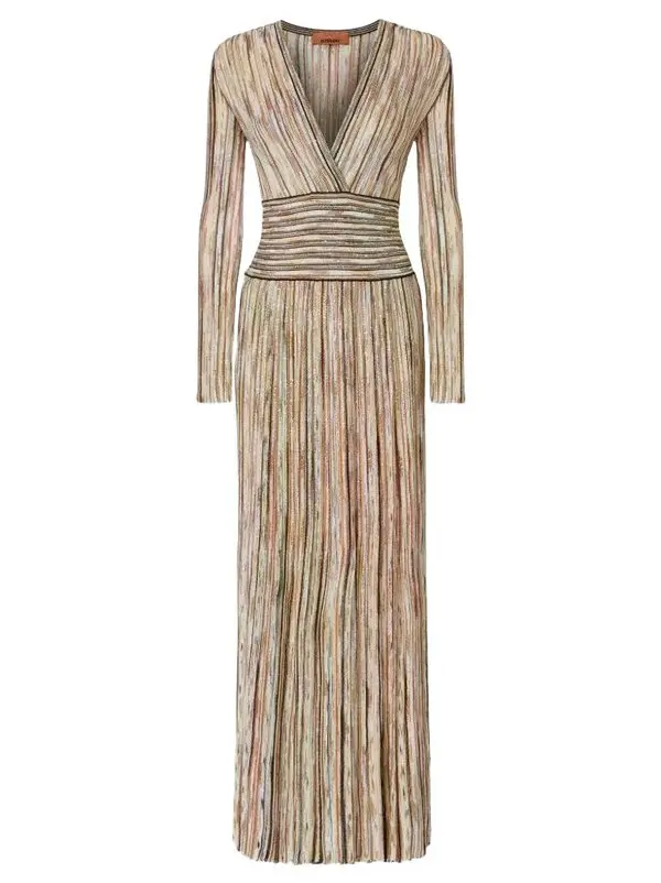 Missoni Midi V-neck Striped Dress - Neutrals