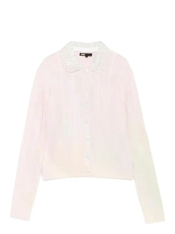 Maje Detachable-collar Cable-knit Cardigan - Pink