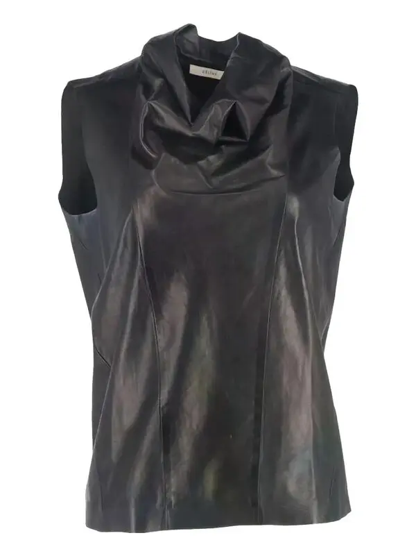 Celine Cowl-neck Leather Blouse - Black