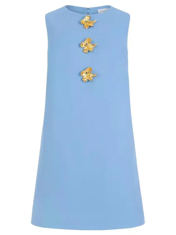 Oscar De La Renta Button-detailed Wool Shift Dress - Blue