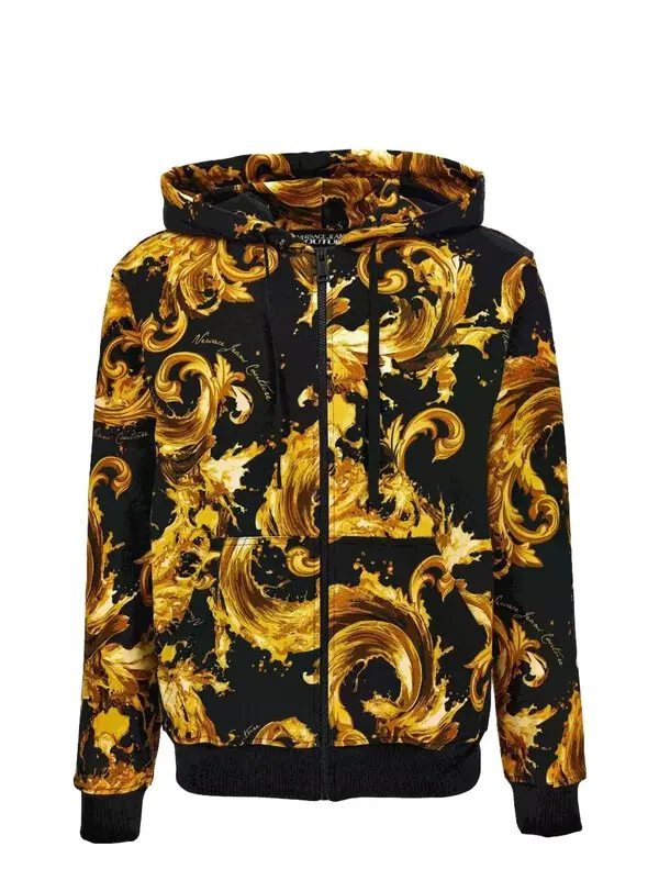 Versace Baroque-print Zip-up Hoodie - Gold