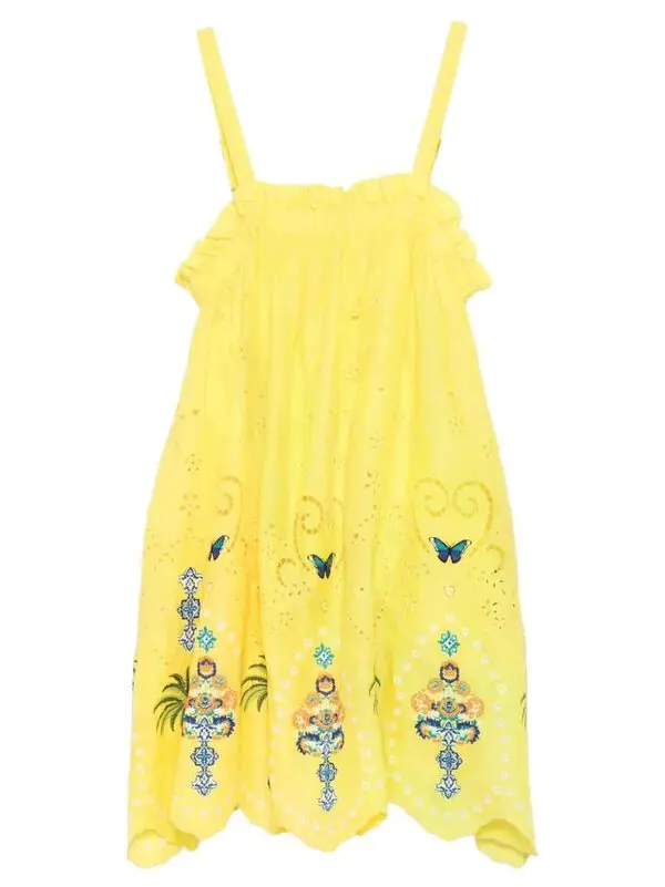 Camilla Embroidered Ruffle Dress - Yellow