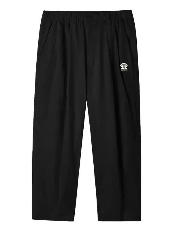 FINGERCROXX Elasticated-waistband Logo-patch Trousers - Black