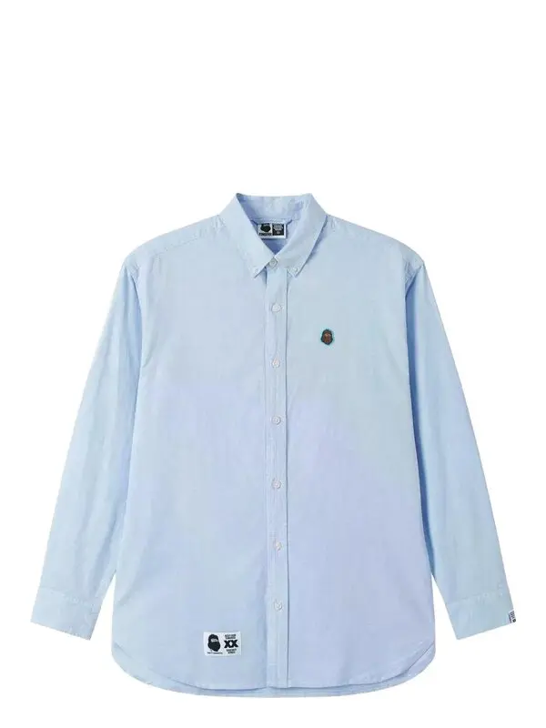 FINGERCROXX Buttoned Logo-patch Shirt - Blue