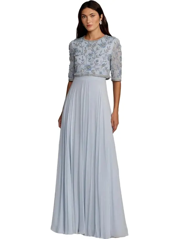 Mac Duggal Embellished High-neck Gown With Chiffon Skirt - Powder Blue