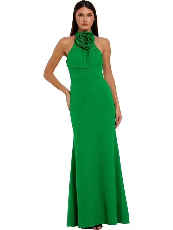 Mac Duggal Sleeveless Halter Neck Rosette Gown - Green