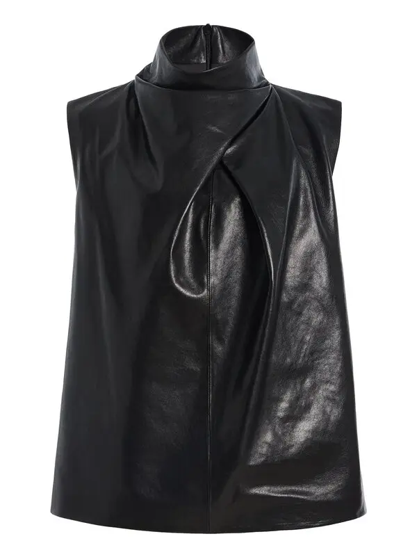 Simkhai Halley Funnel-neck Leather Top - Black