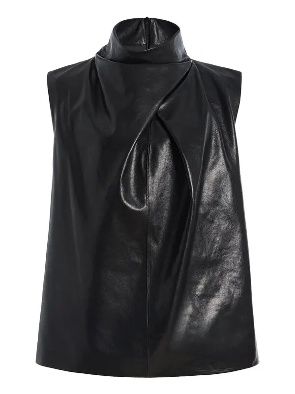 Simkhai Halley Funnel-neck Leather Top - Black