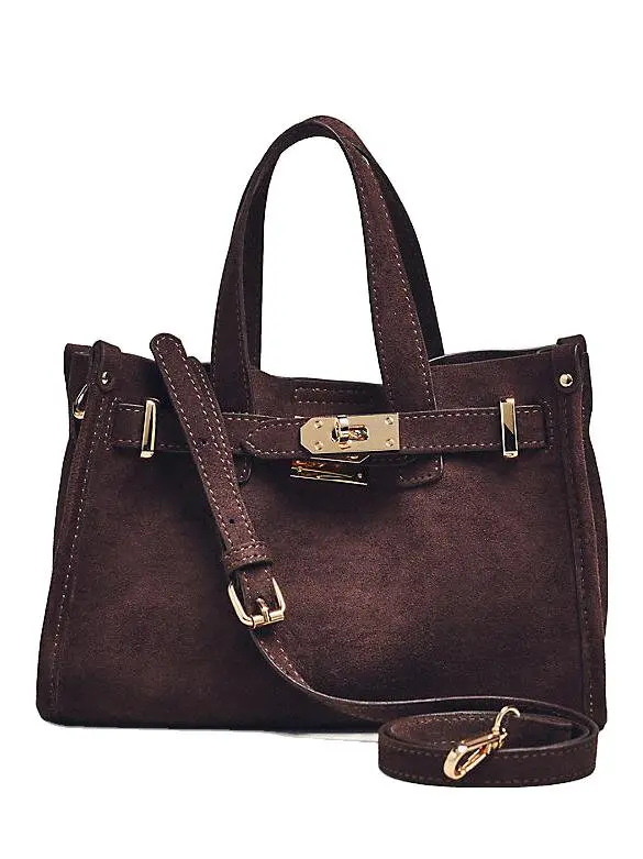 Anthropologie Faux Suede Belted Satchel - Chocolate