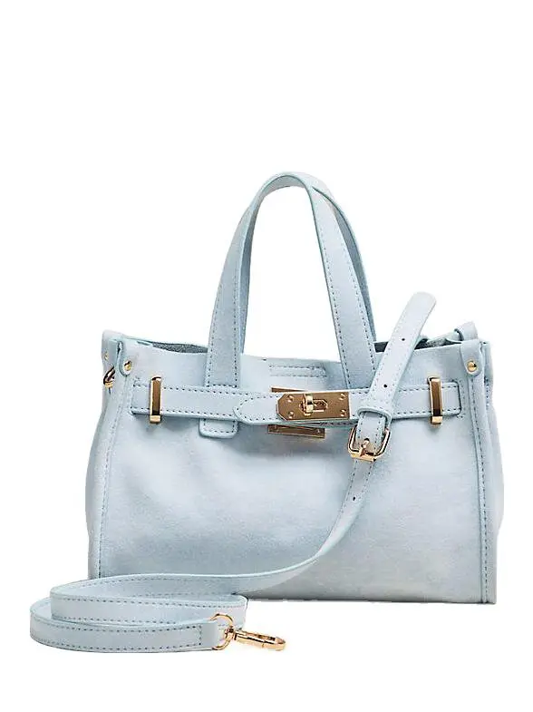 Anthropologie Faux Suede Belted Satchel - Light Blue