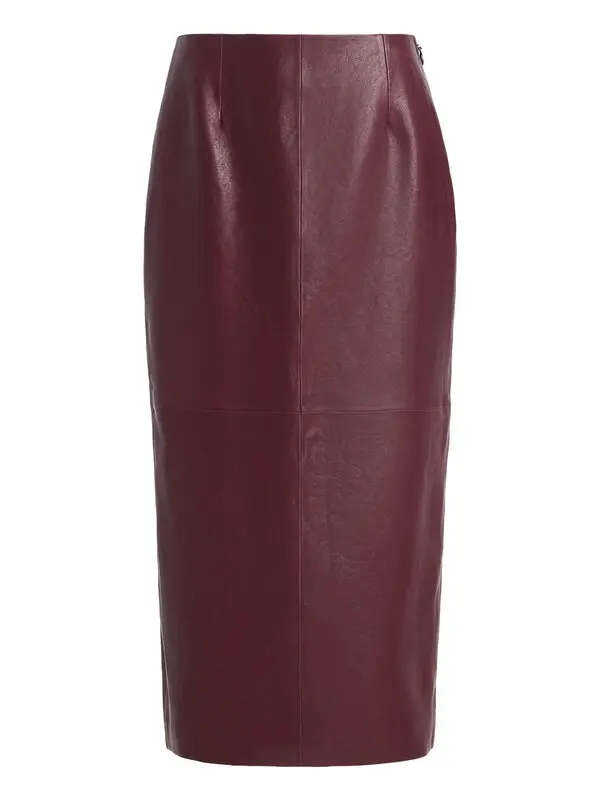 Simkhai Raven Leather Midi Pencil Skirt - Burgundy