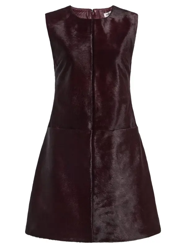 Simkhai Sonoma Calf Hair Leather Mini Shift Dress - Brown