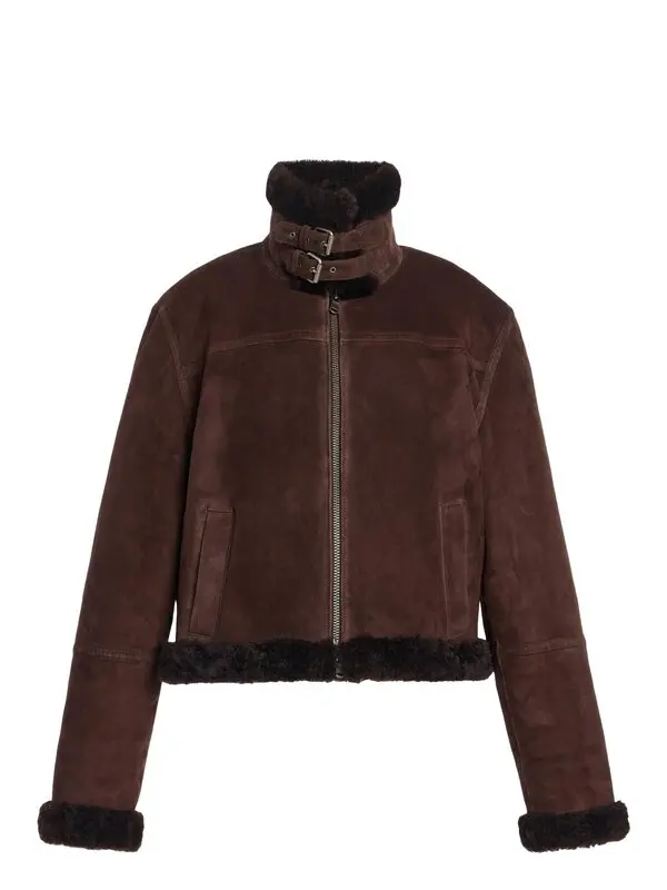 Simkhai Cassia Shearling Cropped Jacket - Brown