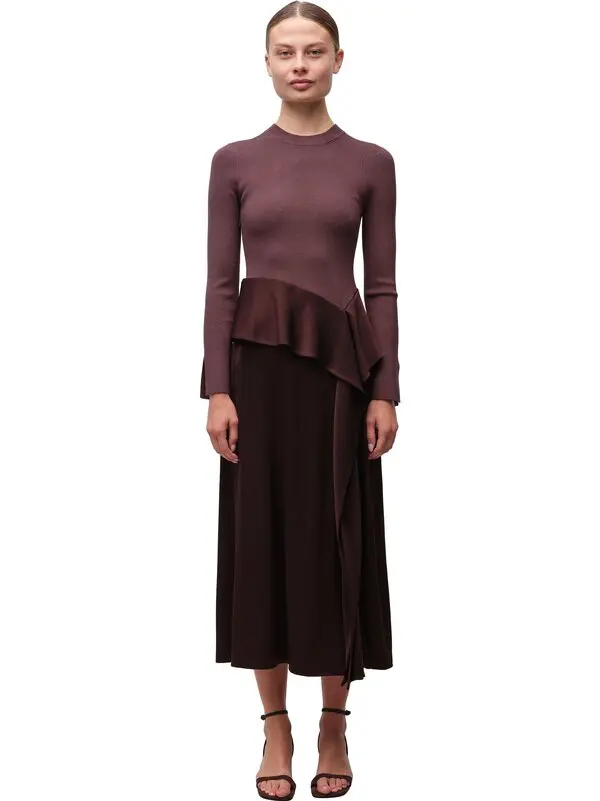 Simkhai Ornella Tiered Asymmetrical Midi Dress - Brown
