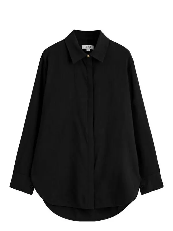 Cos Longline Linen Shirt - Black
