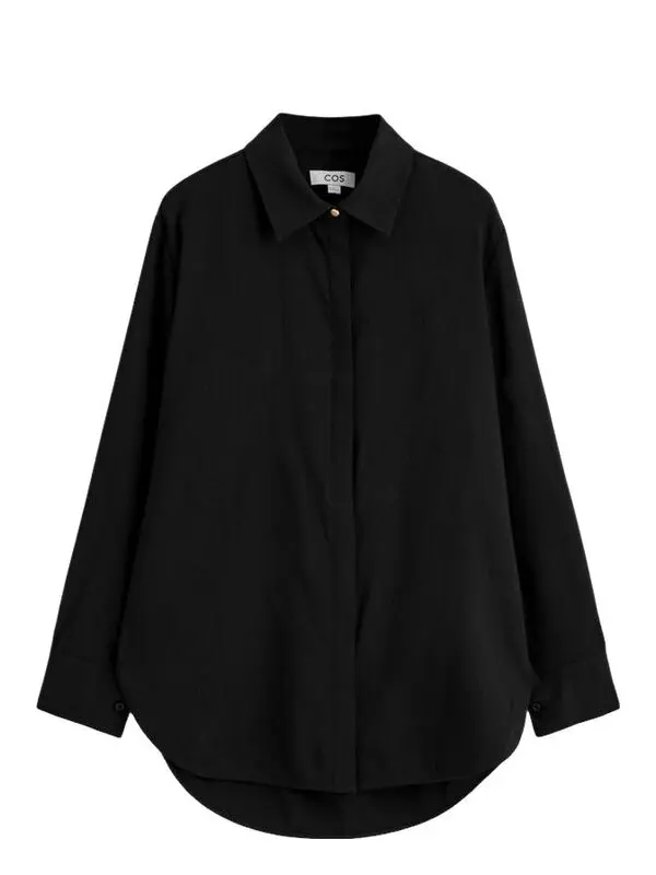 Cos Longline Linen Blend Shirt - Black