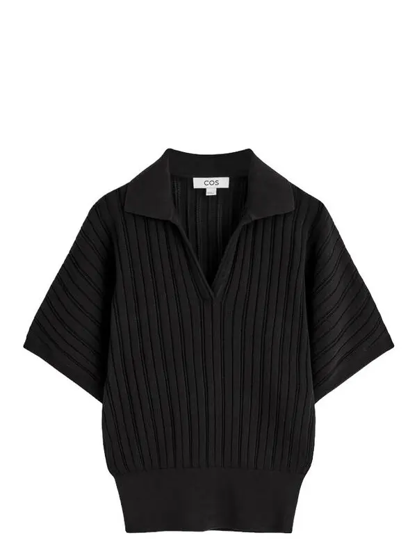 Cos Pointelle-knit Cotton Polo Top - Black
