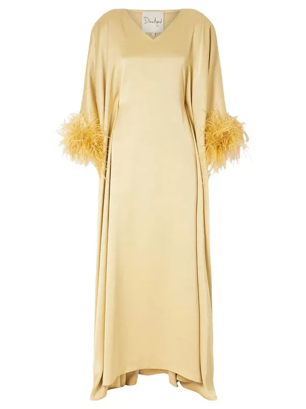 DIMA AYAD Feather-trimmed Satin Gown - Yellow