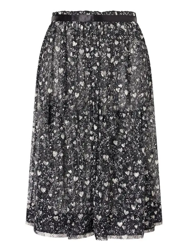 R13 Satin-trimmed Printed Lace Midi Skirt - Black