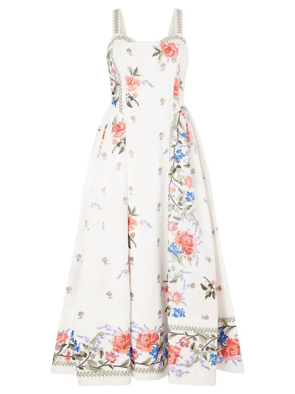 Erdem Pleated Embroidered Cotton-faille Midi Dress - White