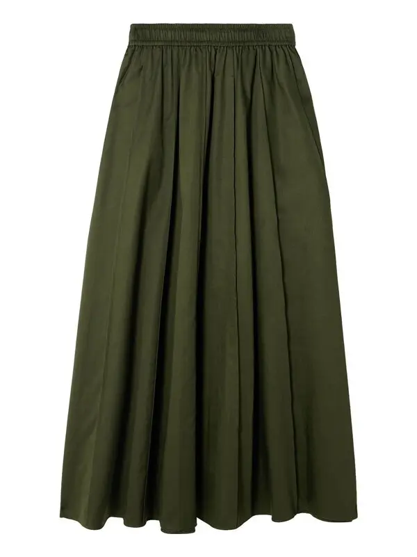 JOSEPH Manar Pleated Cotton-sateen Midi Skirt - Green