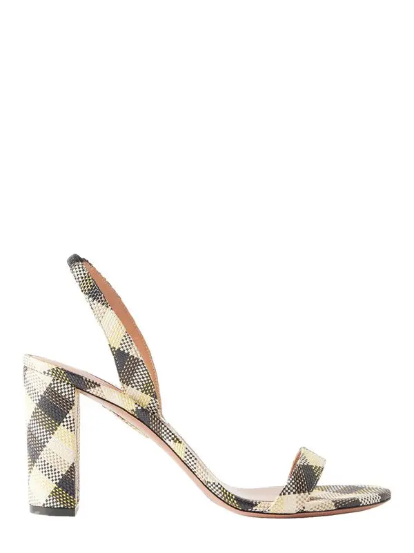 AQUAZZURA So Nude 85 Checked Raffia Slingback Sandals - Yellow