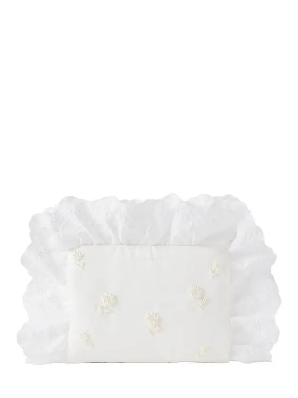Simone Rocha Pillowcase Broderie Anglaise-trimmed Embellished Embroidered Twill Clutch - White