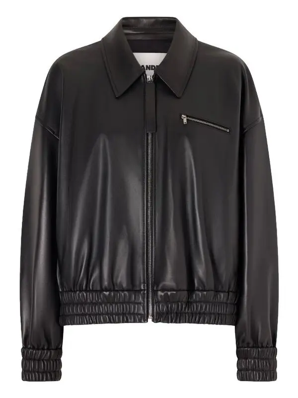 JIL SANDER Leather Bomber Jacket - Black