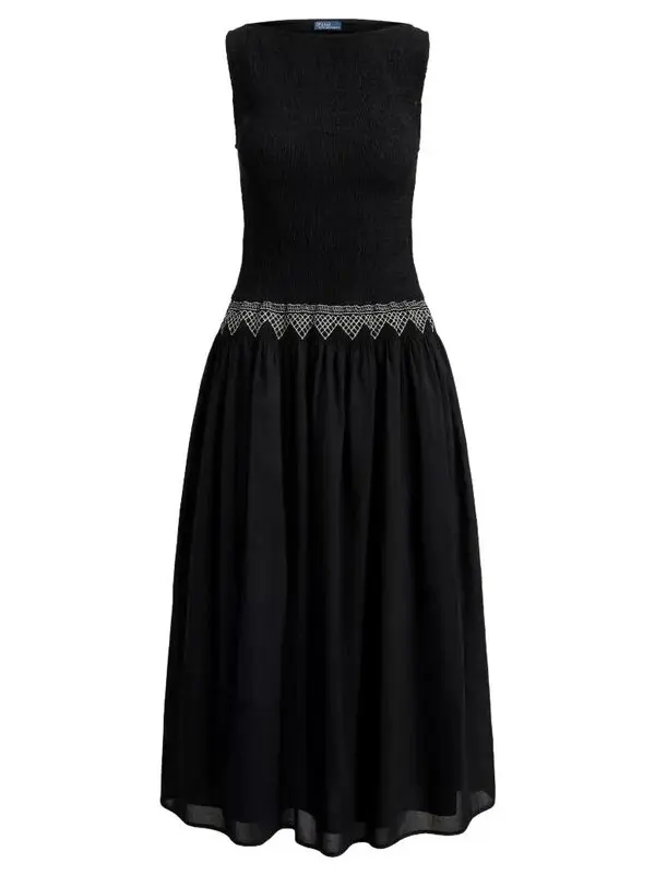 Polo Ralph Lauren Shirred-trim Midi Dress - Black