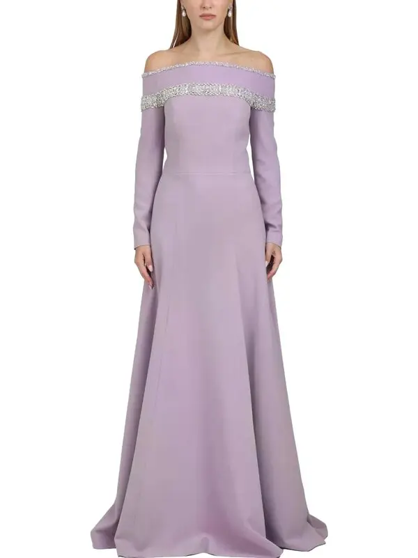 DINA MELWANI Off-shoulder Embellished Maxi Dress - Purple