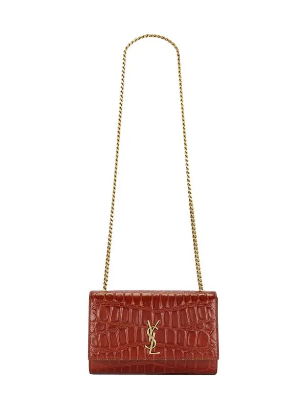 Saint Laurent Small Kate Croc Chain Bag - Rust Brown & Brown