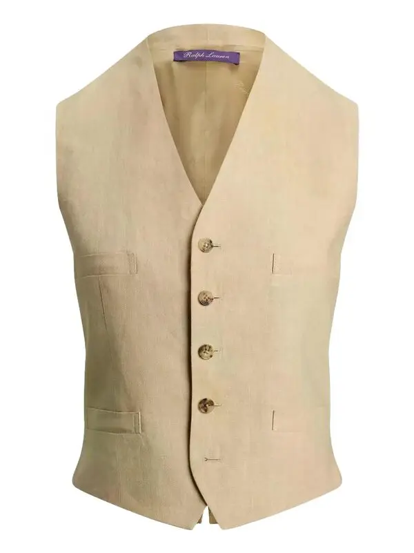Ralph Lauren Jaiden V-neck Buttoned Linen Vest - Neutrals