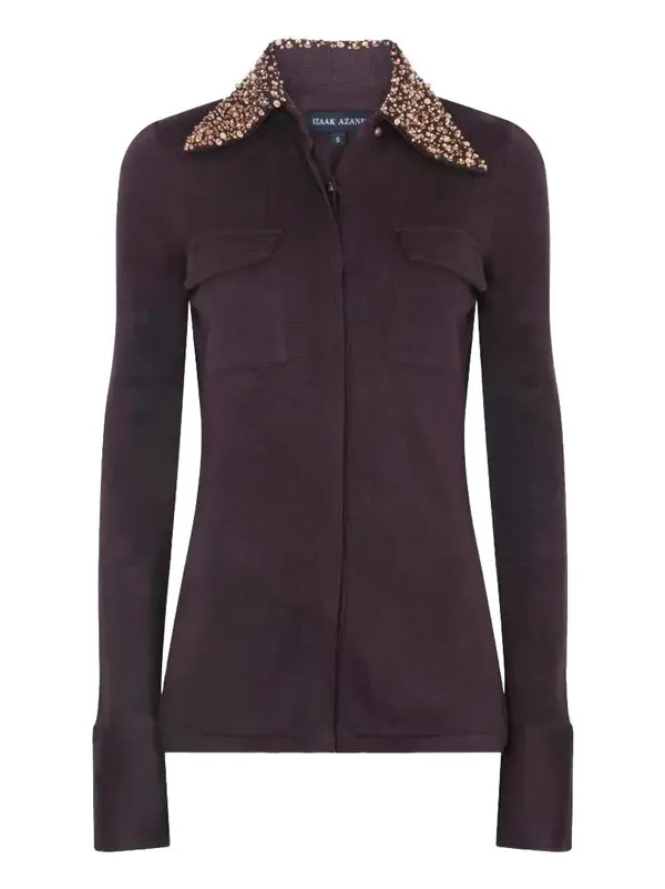 IZAAK AZANEI Embellished Collar Pocket Shirt - Brown