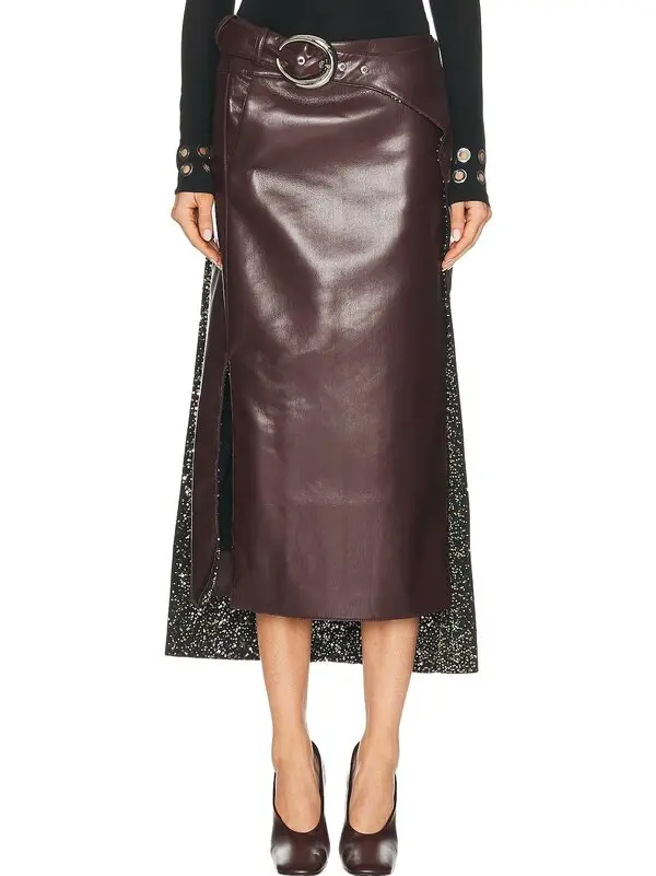 Rabanne Leather & Sequin Skirt In Wine - Brown Plum