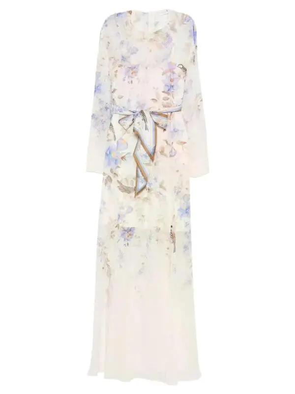 Zimmermann Luna Floral Print Tie Maxi Dress - Neutrals