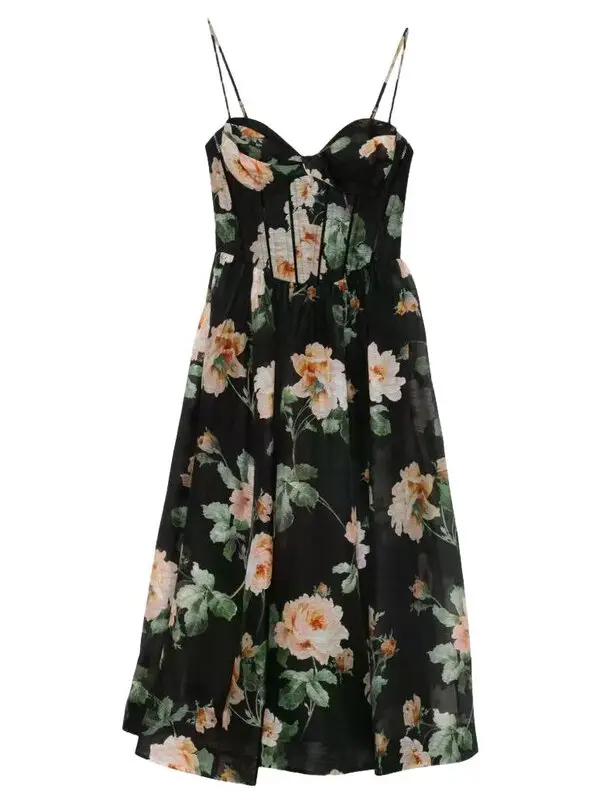 Zimmermann Luna Corset Floral Midi Dress - Black
