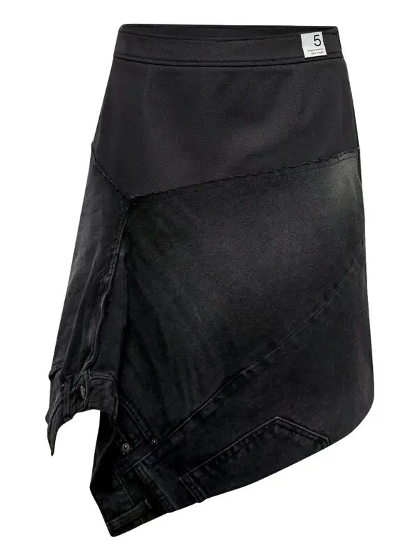 RE CODE Asymmetrical Wrap Denim Skirt - Black
