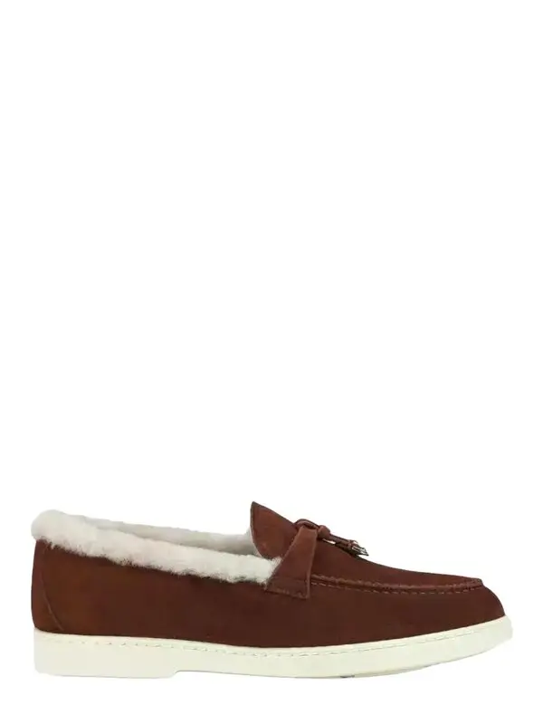 DOUCAL'S Suede Loafers With Sheepskin Trim - Brown