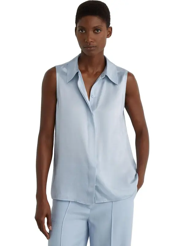 REISS Amelia Silk Sleeveless Shirt - Light Blue