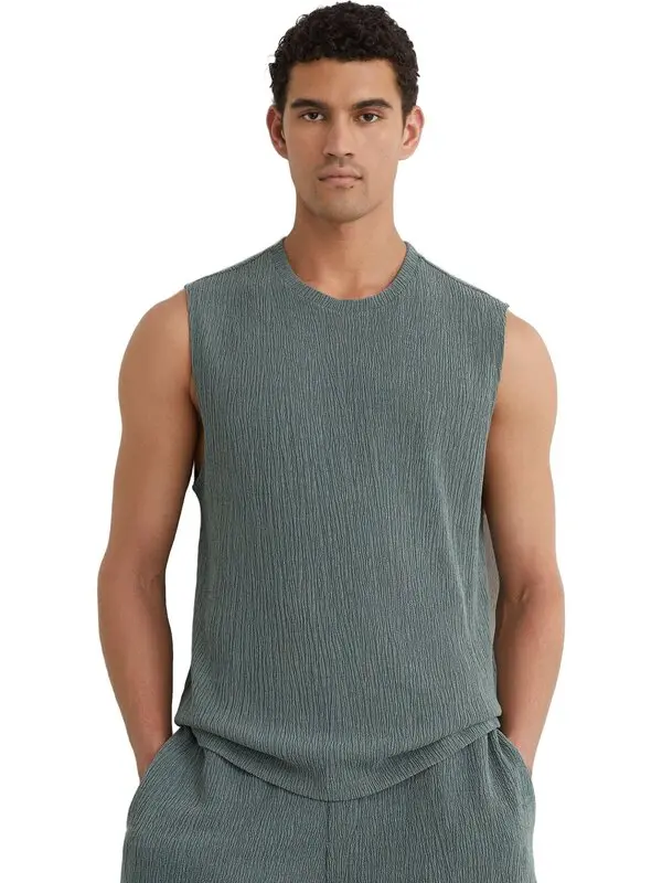 REISS Melgreen Textured Crew-neck Vest - Dark Sage Green