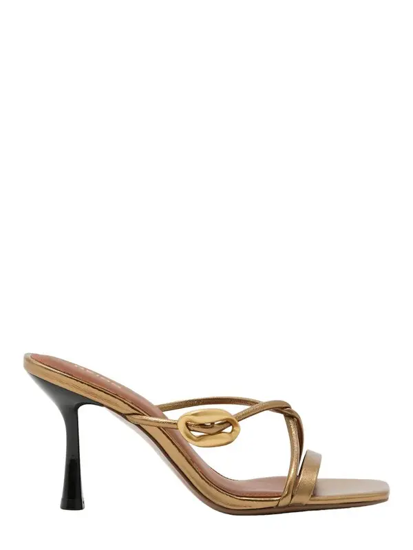 REISS Alex Heeled Leather Sandals - Dark Gold