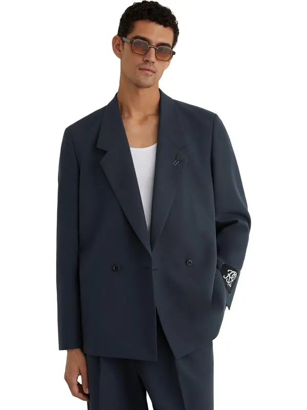 REISS Ruban Monogram Relaxed-fit Double-breasted Blazer - Airforce Blue