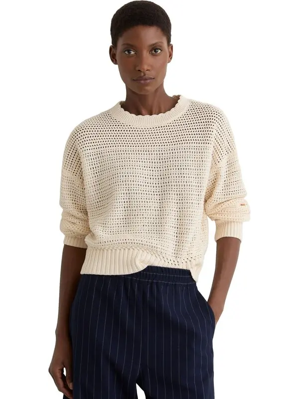 REISS Bonnie Cotton Open-stitch Crew-neck Jumper - Neutral